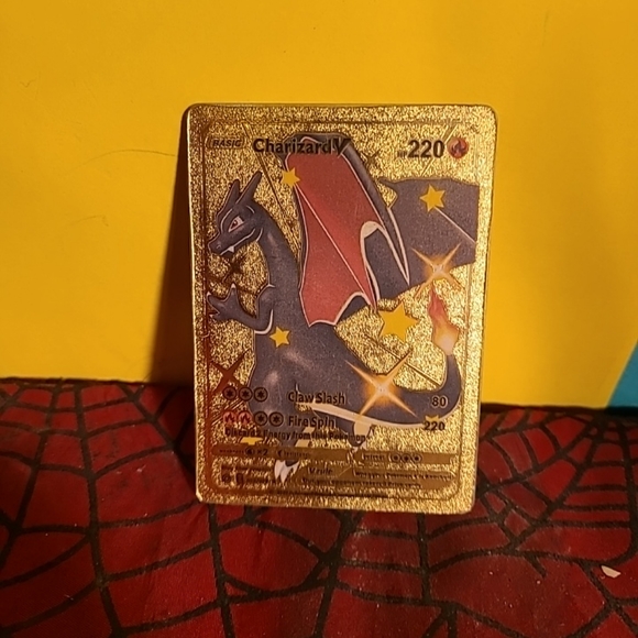 Toys | Charizard V Metal Gold Shiny Card Gold Foil Pokemon Card Fan Art ...
